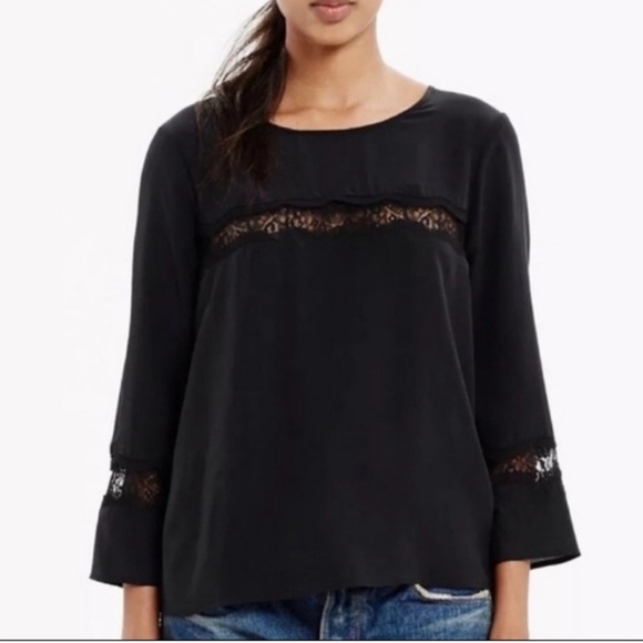 Madewell | Tops | Madewell Black Silk Lace Inset Top | Poshmark